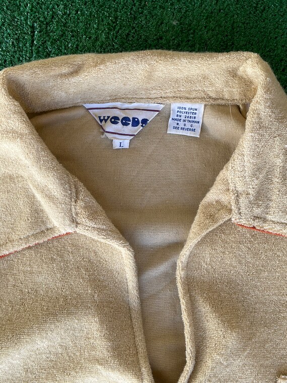 Vintage 70s Weeds Brown Terry Cloth Pullover Long-Sle… - Gem