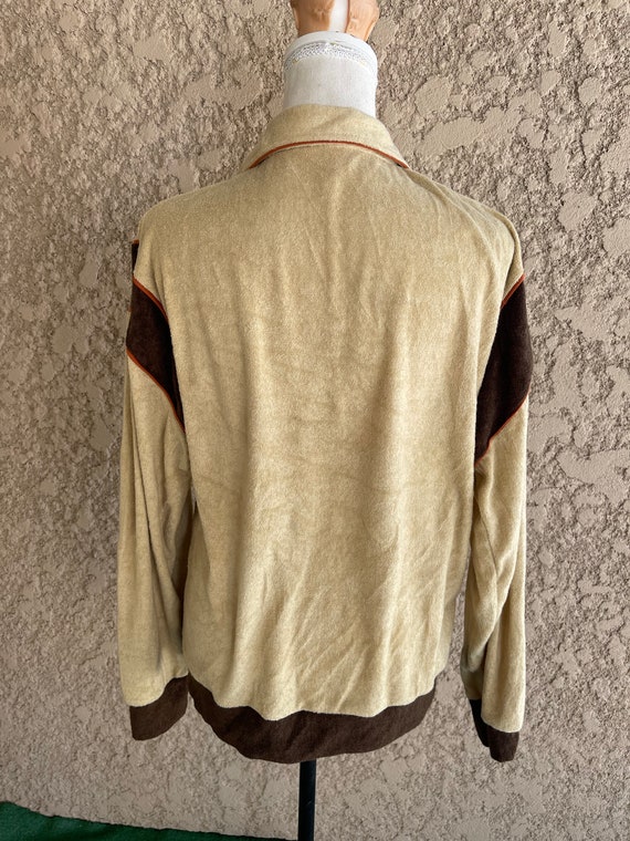 Vintage 70s Weeds Brown Terry Cloth Pullover Long-Sle… - Gem