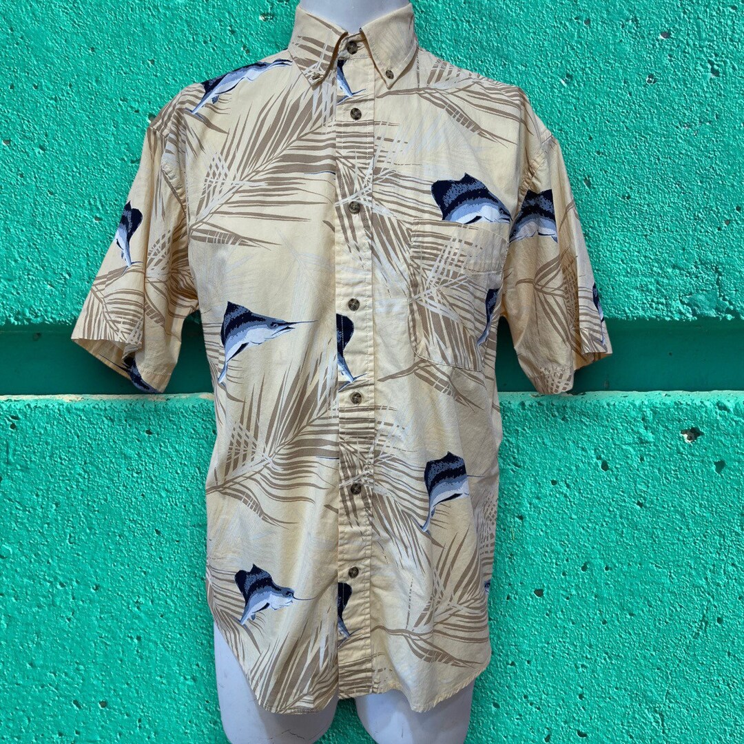 Vintage 90s Swordfish and Palm Tree Prawns Button Down Shirt - Etsy