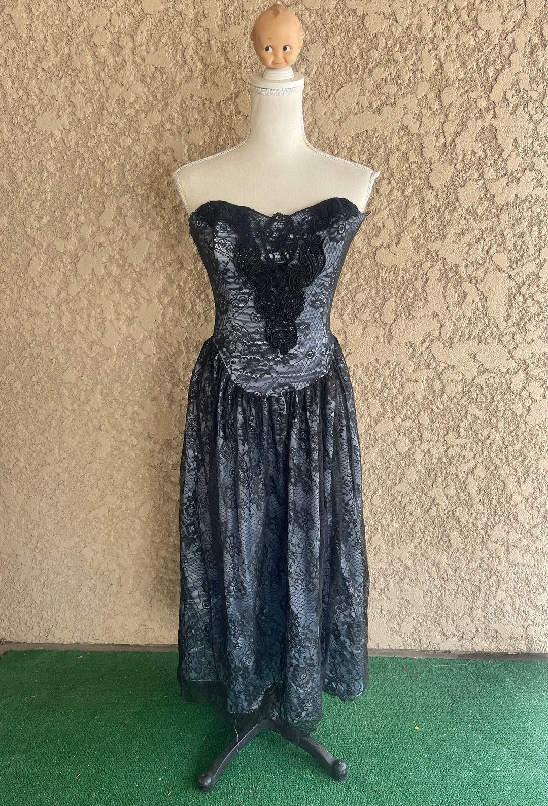 Vintage 80s Black Lace Strapless Dress, Womens Size Small - Etsy