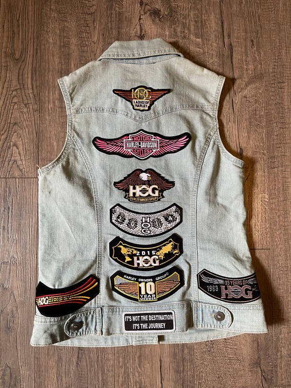 Harley Davidson Denim Vest with Patches and Pins, Mot… - Gem