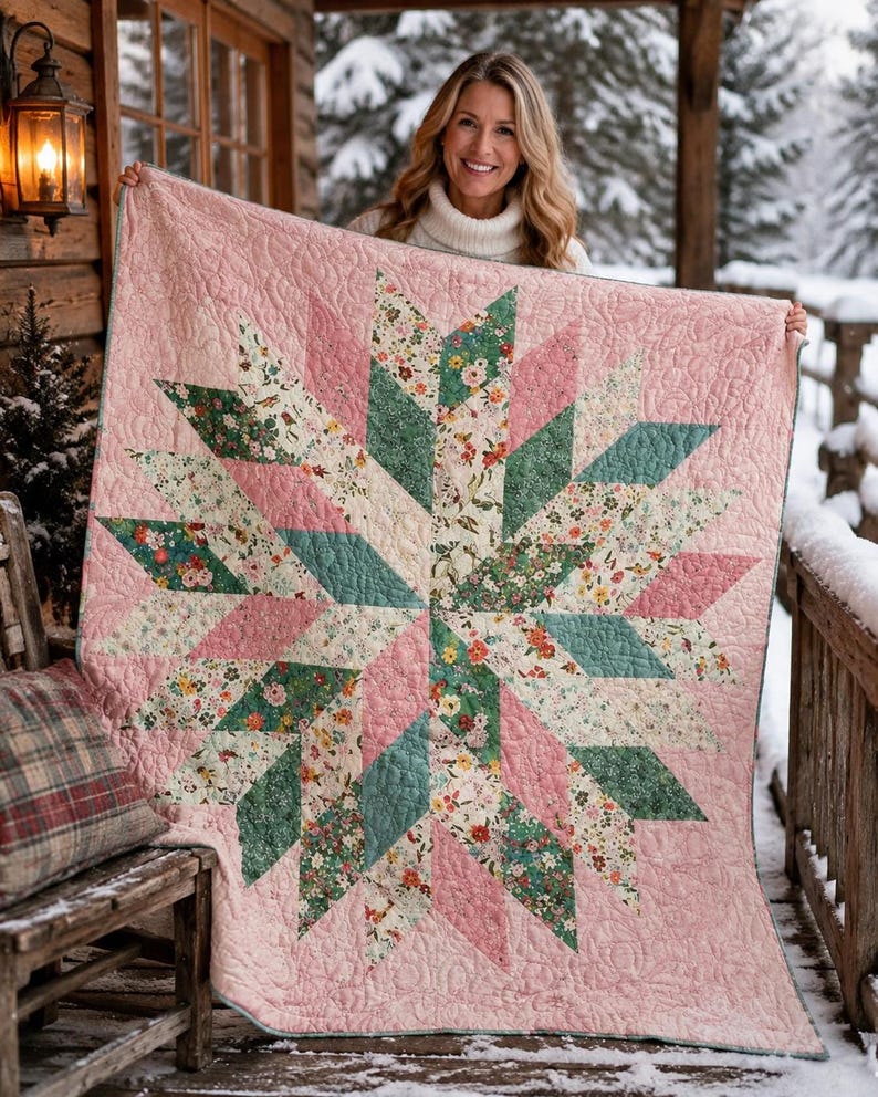 Floral Star Quilt Pattern, Easy PDF Download for Cozy Winter Quilt ...