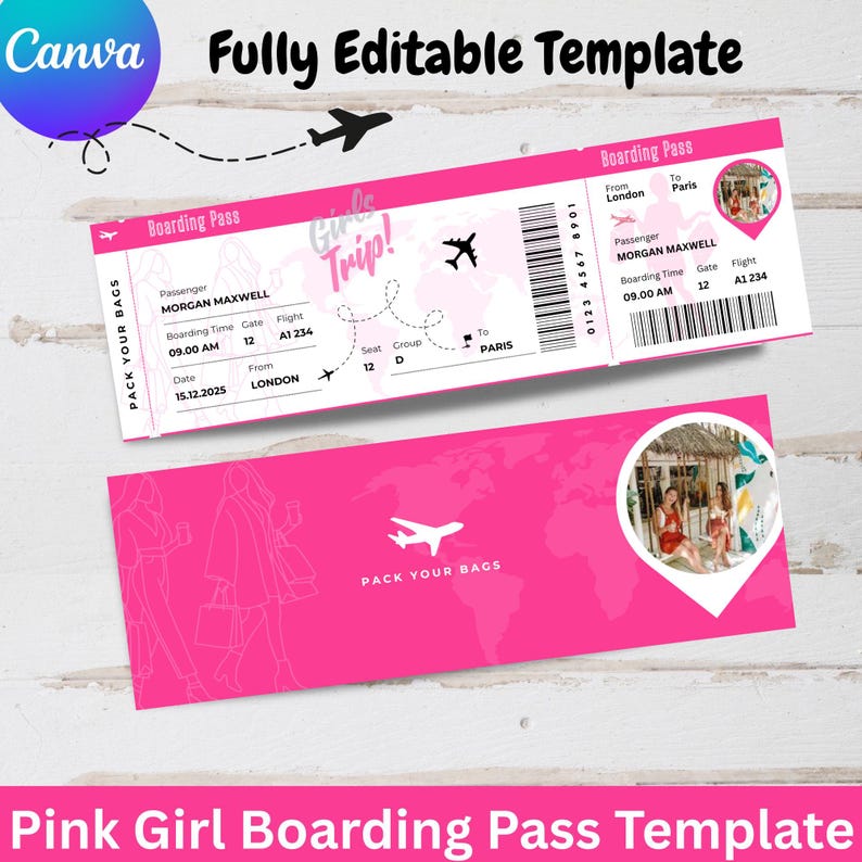 Editable Boarding Pass Template for Girls Trip – Surprise Travel Gift ...