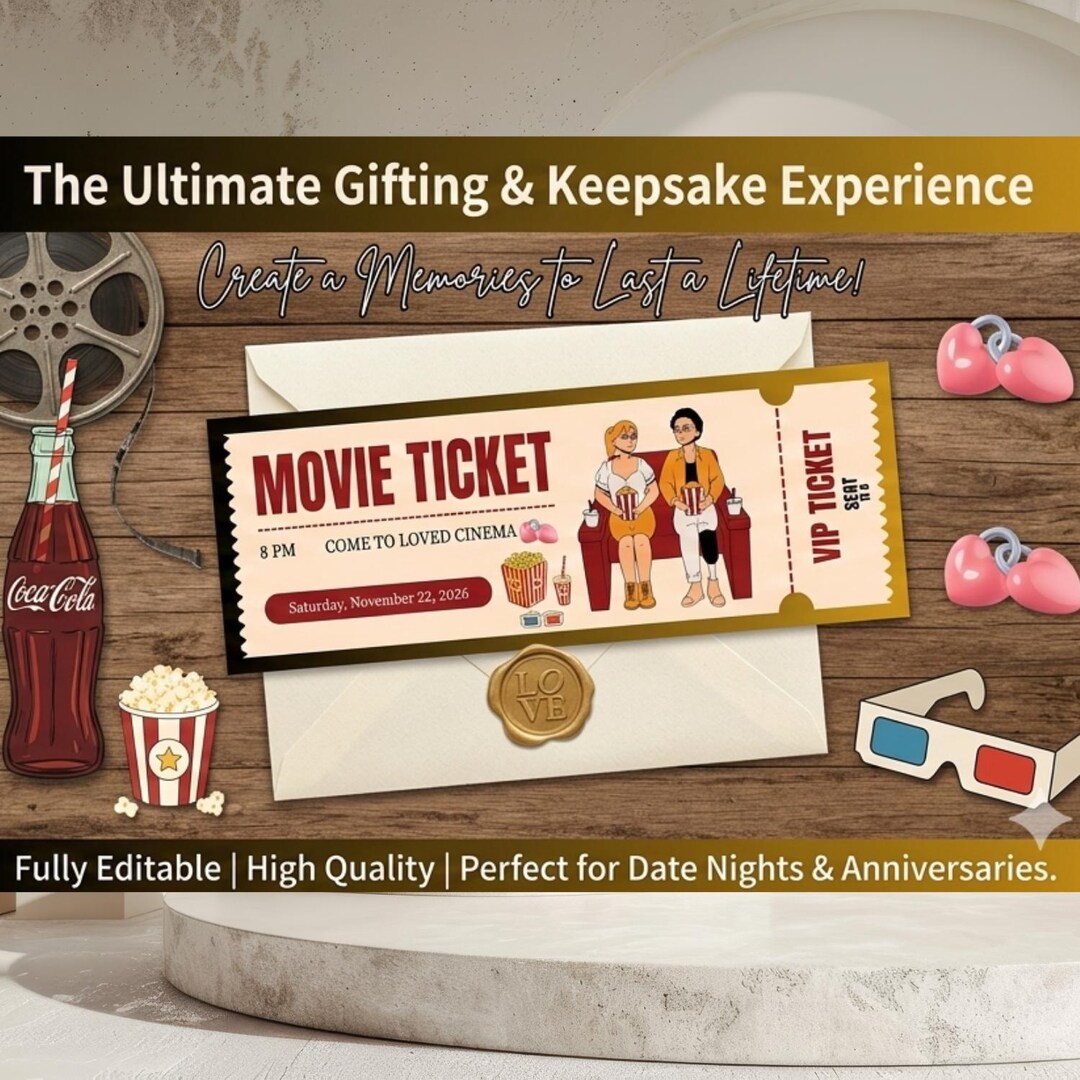 Editable Movie Ticket Gift Template, Birthday Surprise Reveal Voucher ...