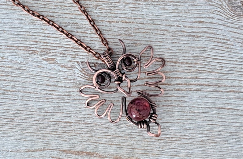 Wire Wrap Owl Pendant With Crackle Agate and Garnet Beads - Etsy