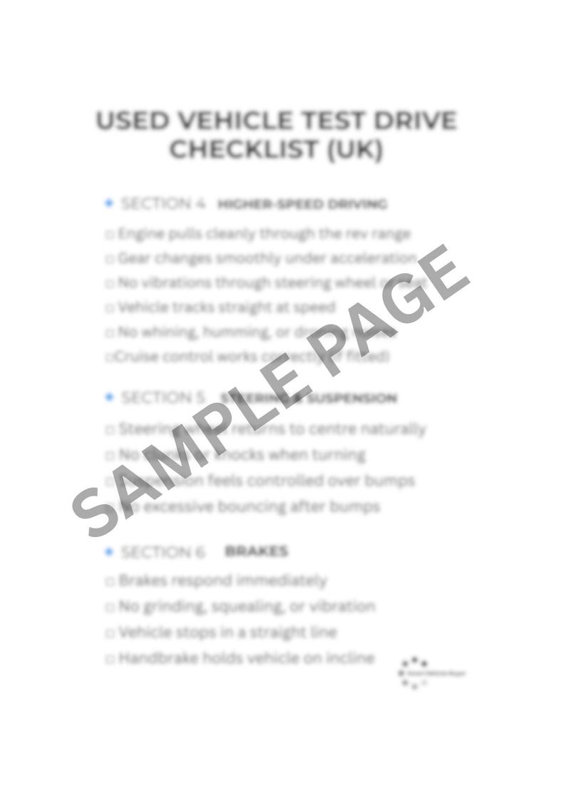 Used Vehicle Test Drive Checklist UK | Car, Van & Motorcycle ...