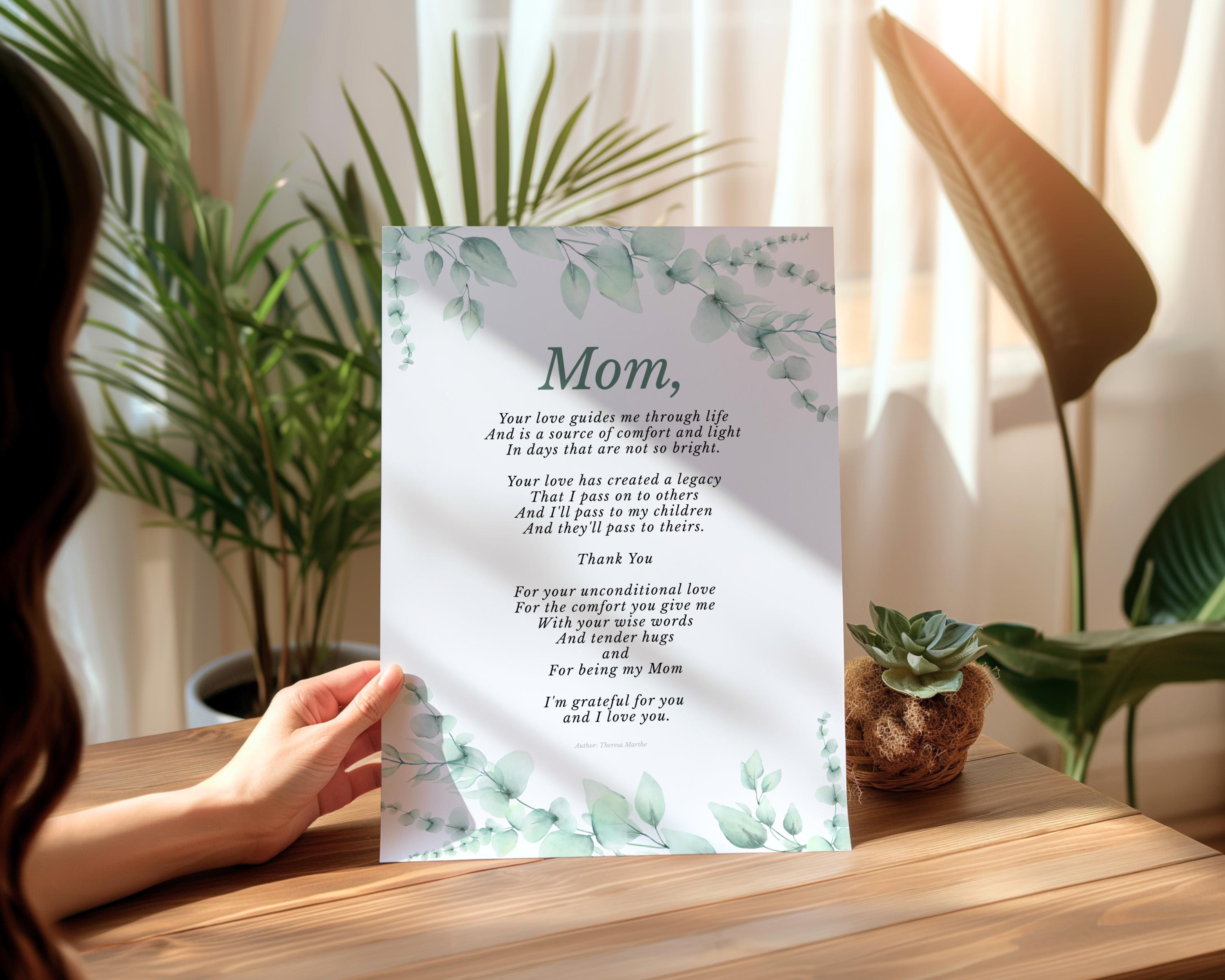 Meaningful Mother's Day Poem Poster, Sentimental Quote Keepsake Gift ...