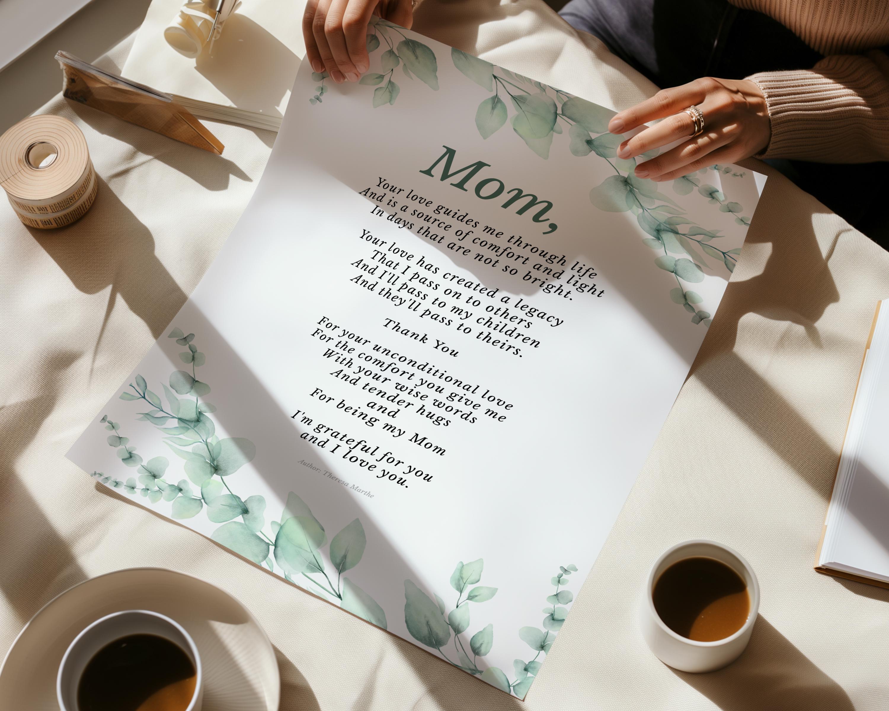 Meaningful Mother's Day Poem Poster, Sentimental Quote Keepsake Gift ...