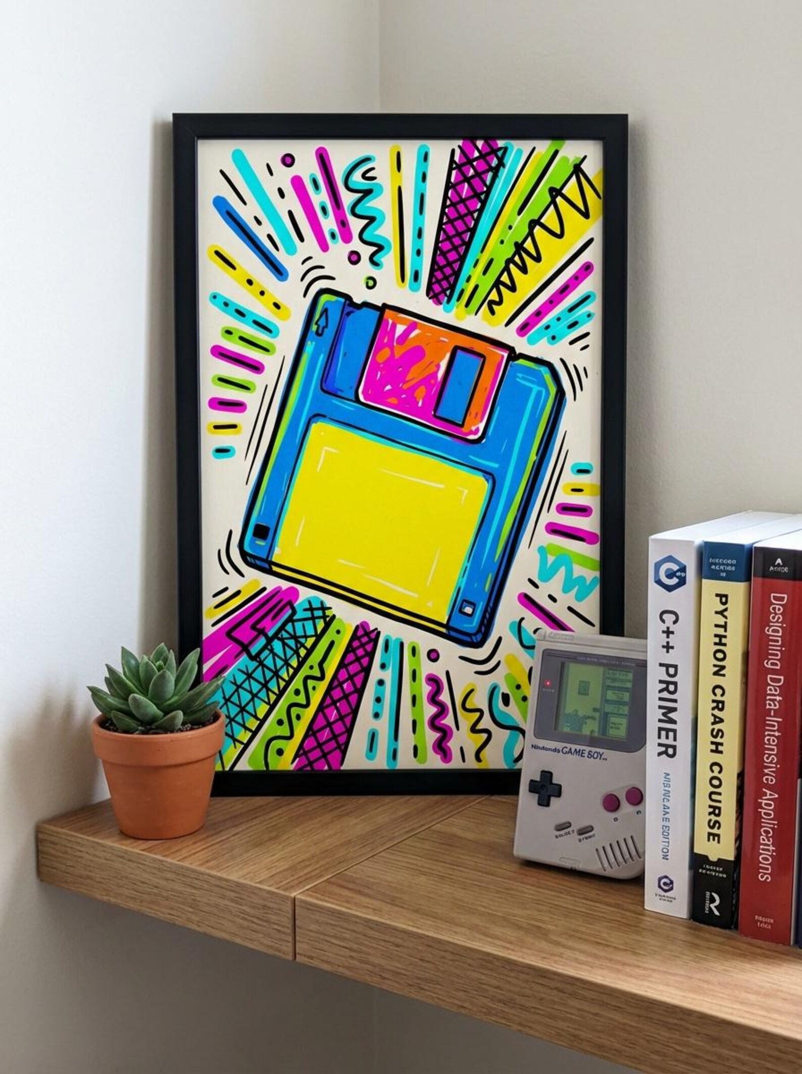 Retro Floppy Disk Art Print | 90s Computer Wall Art | Memphis Style ...