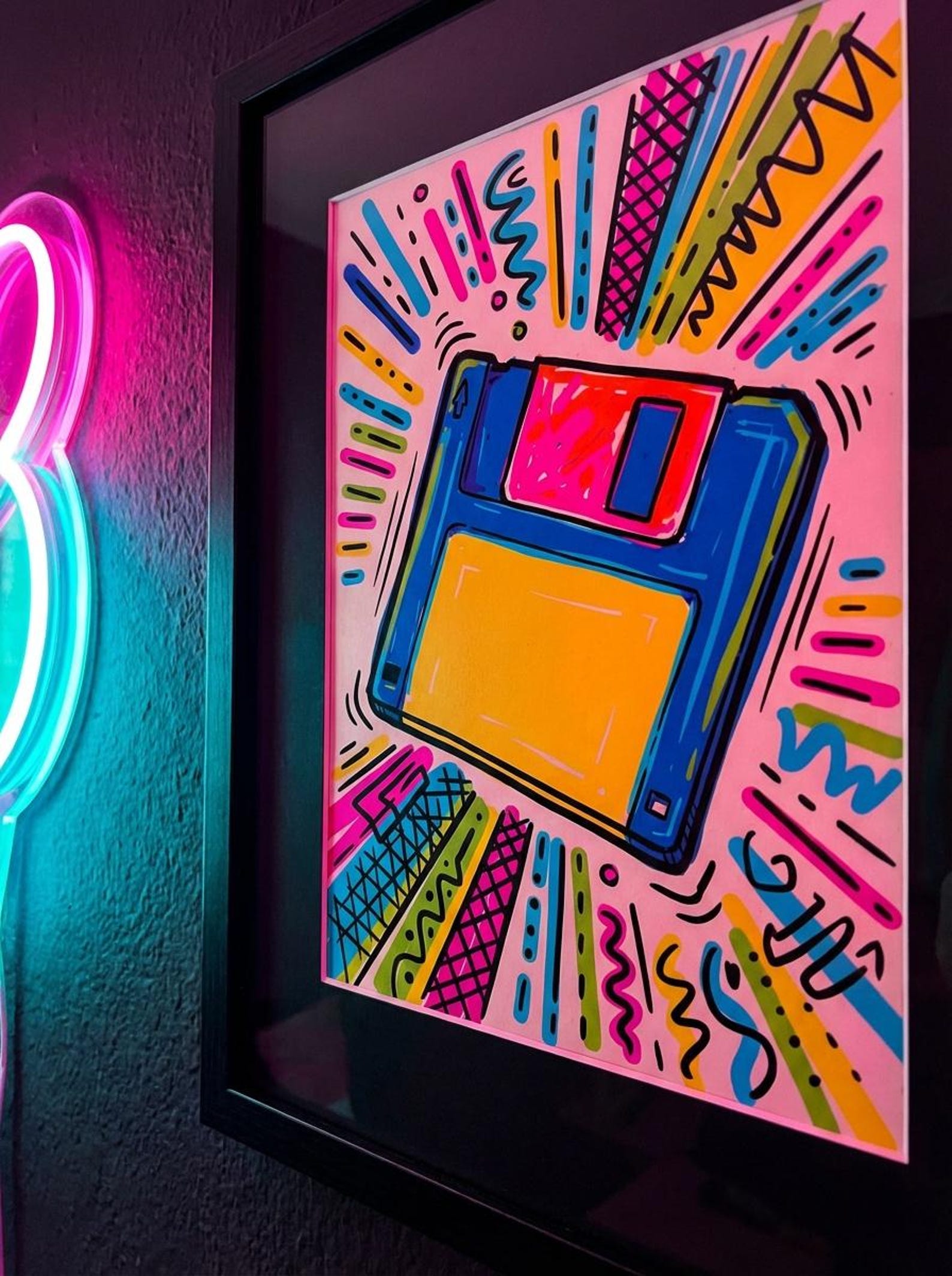 Retro Floppy Disk Art Print | 90s Computer Wall Art | Memphis Style ...