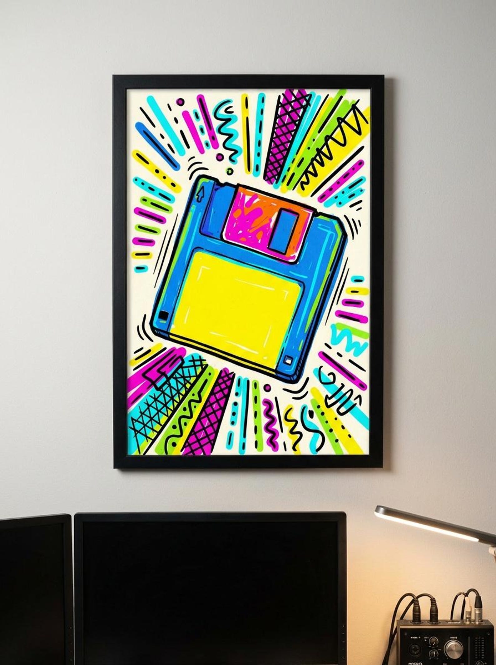 Retro Floppy Disk Art Print | 90s Computer Wall Art | Memphis Style ...