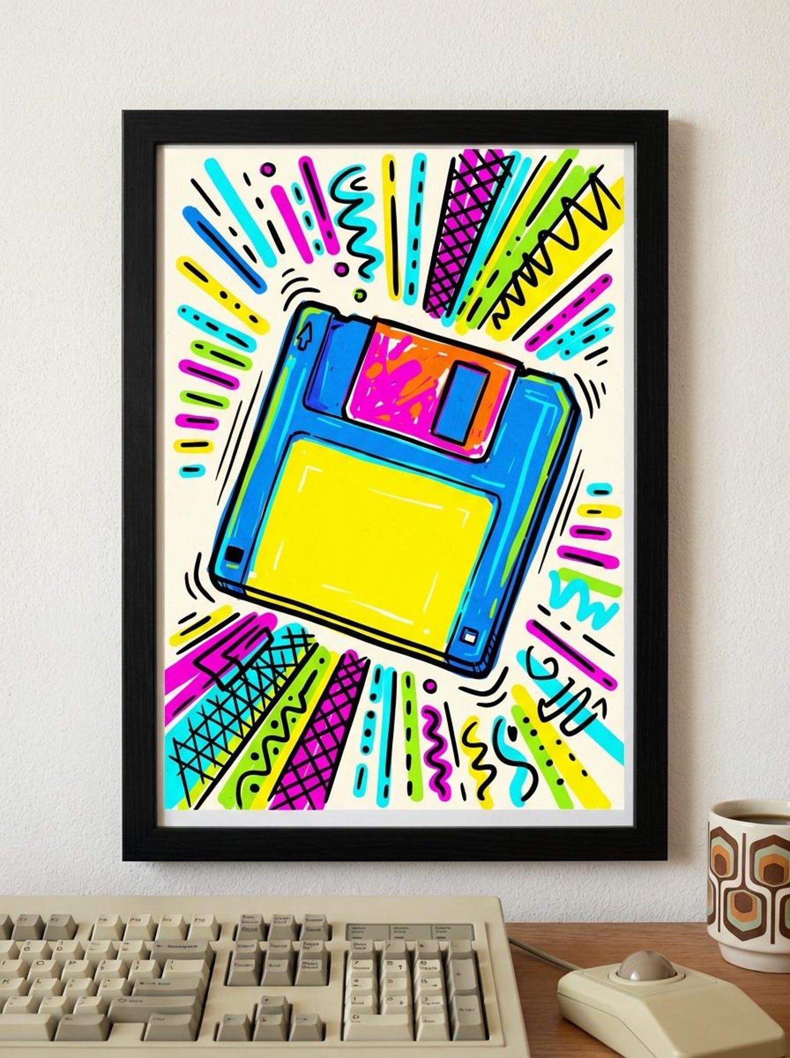 Retro Floppy Disk Art Print | 90s Computer Wall Art | Memphis Style ...