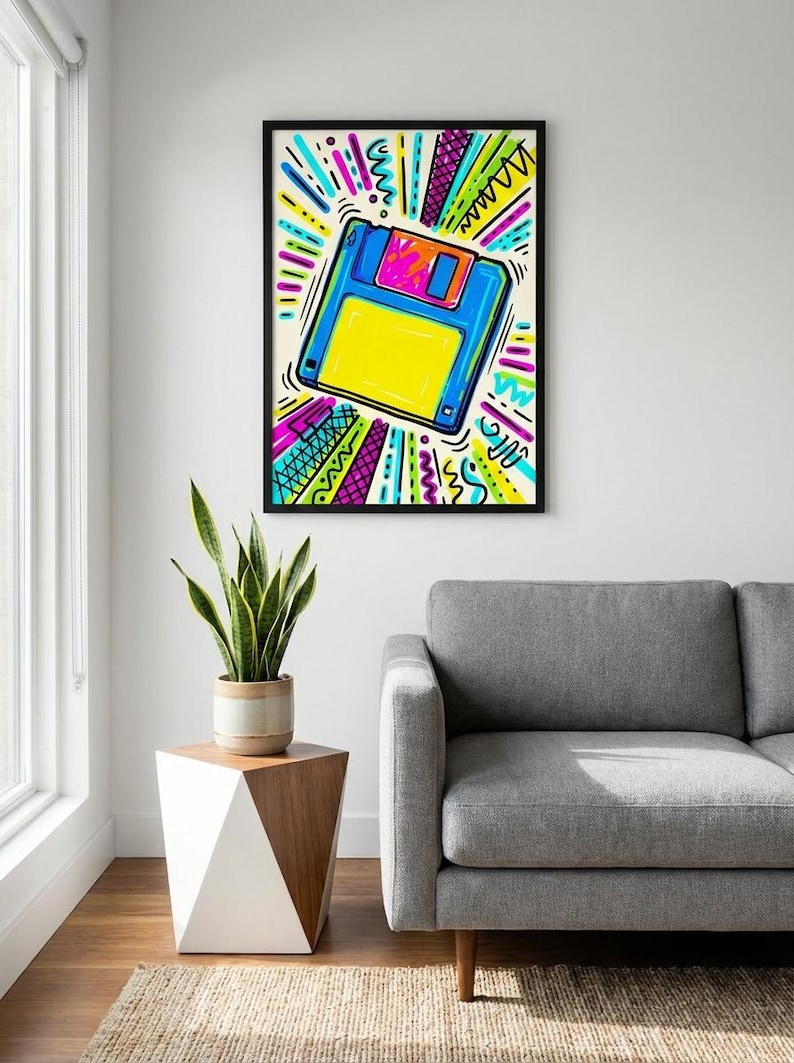 Retro Floppy Disk Art Print | 90s Computer Wall Art | Memphis Style ...