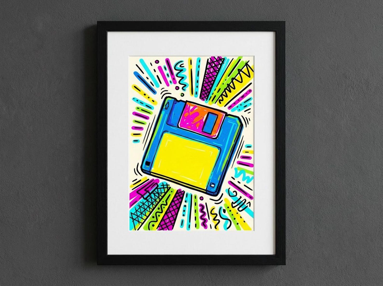 Retro Floppy Disk Art Print | 90s Computer Wall Art | Memphis Style ...
