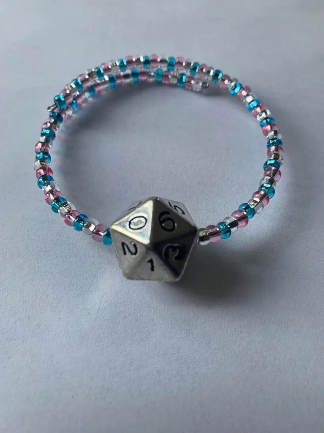 Transgender Pride Glass Seed Bead Wrap Bracelet With 20 Sided Dice ...