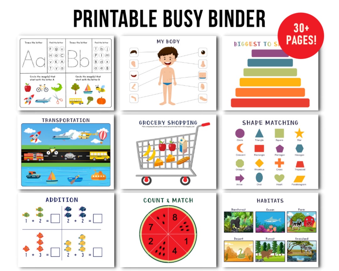 Printable Busy Book for Pre-k and Kindergarten, Printables for Kids ...