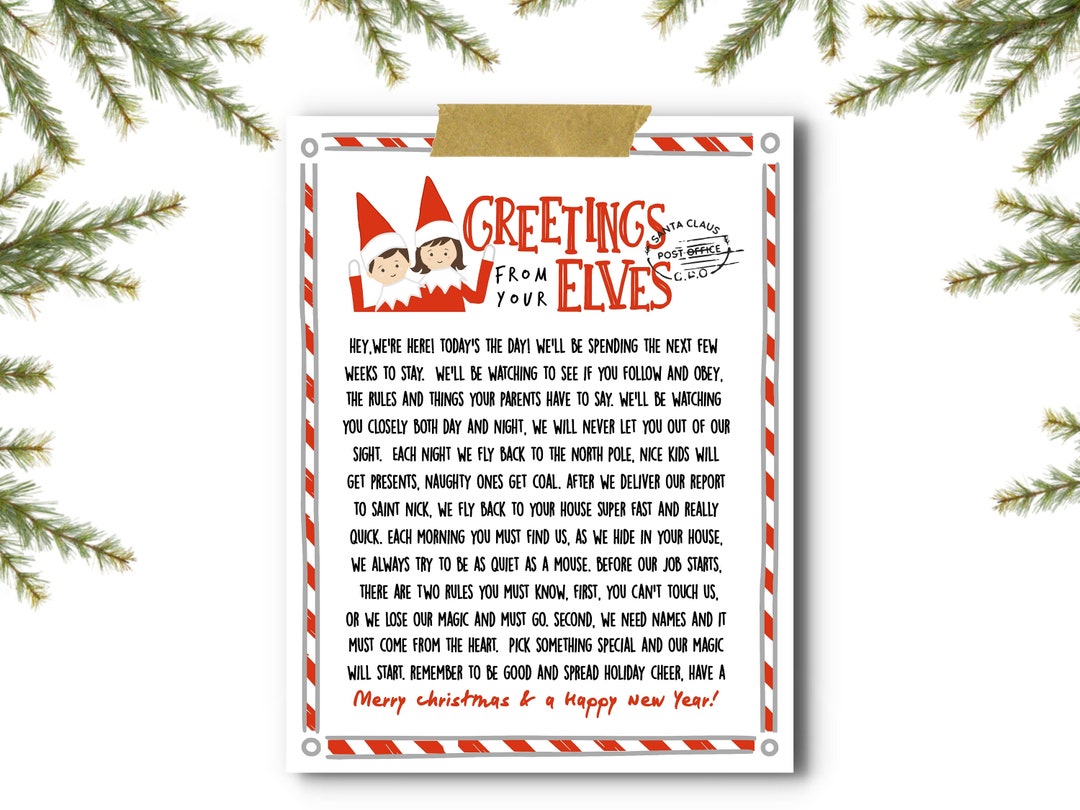 Elf Arrival Letter Printable, Elf Arrival Note, Greetings From Your Elf ...