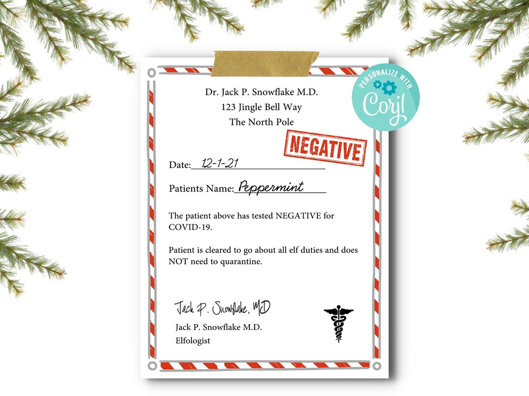 Elf Negative Covid Test - Printable Elf Covid Test, Elf Quarantine ...