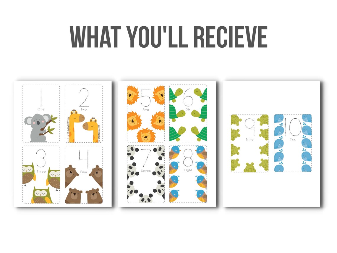 Printable Number Flashcards Animal Number Cards Printable - Etsy
