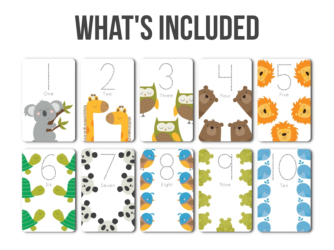 Printable Number Flashcards Animal Number Cards Printable - Etsy