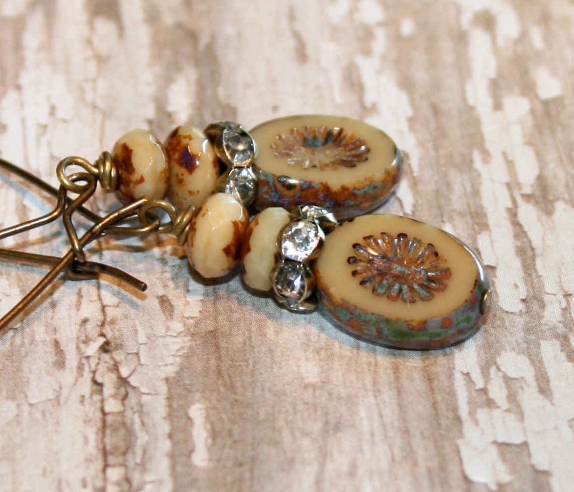 Rustic Earrings, Cream Earrings, Oval Earrings, Boho Chic Jewelry ...