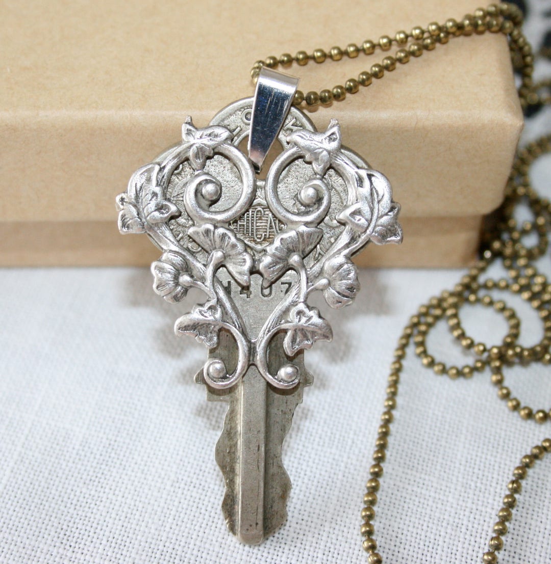 Vintage Key Necklace, Romantic Key Necklace, Altered Key Necklace, Long ...