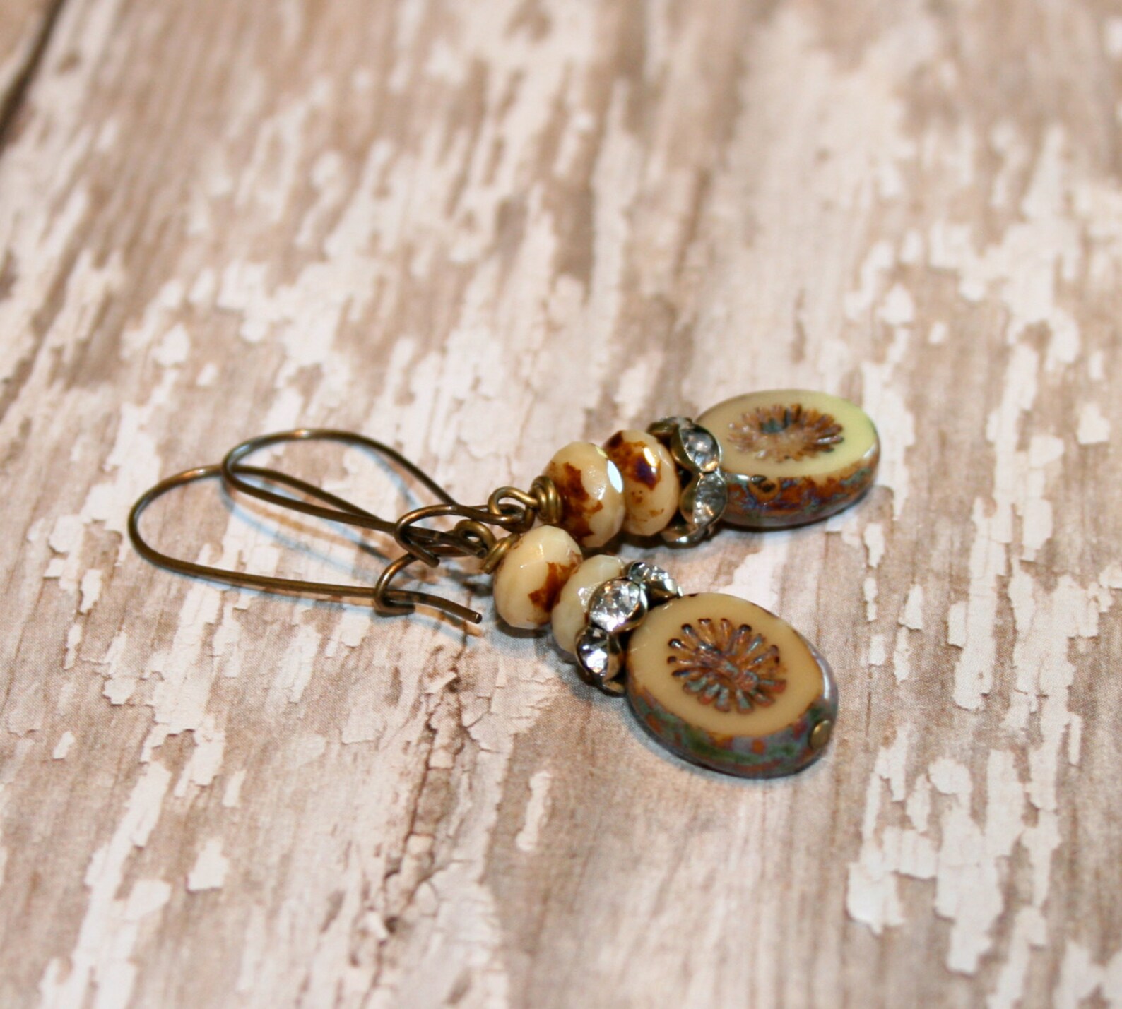 Rustic Earrings, Cream Earrings, Oval Earrings, Boho Chic Jewelry ...