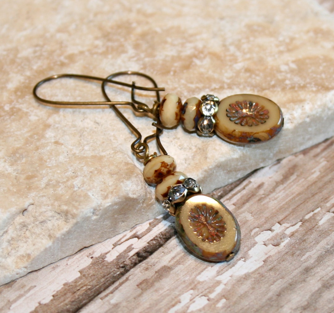Rustic Earrings, Cream Earrings, Oval Earrings, Boho Chic Jewelry ...