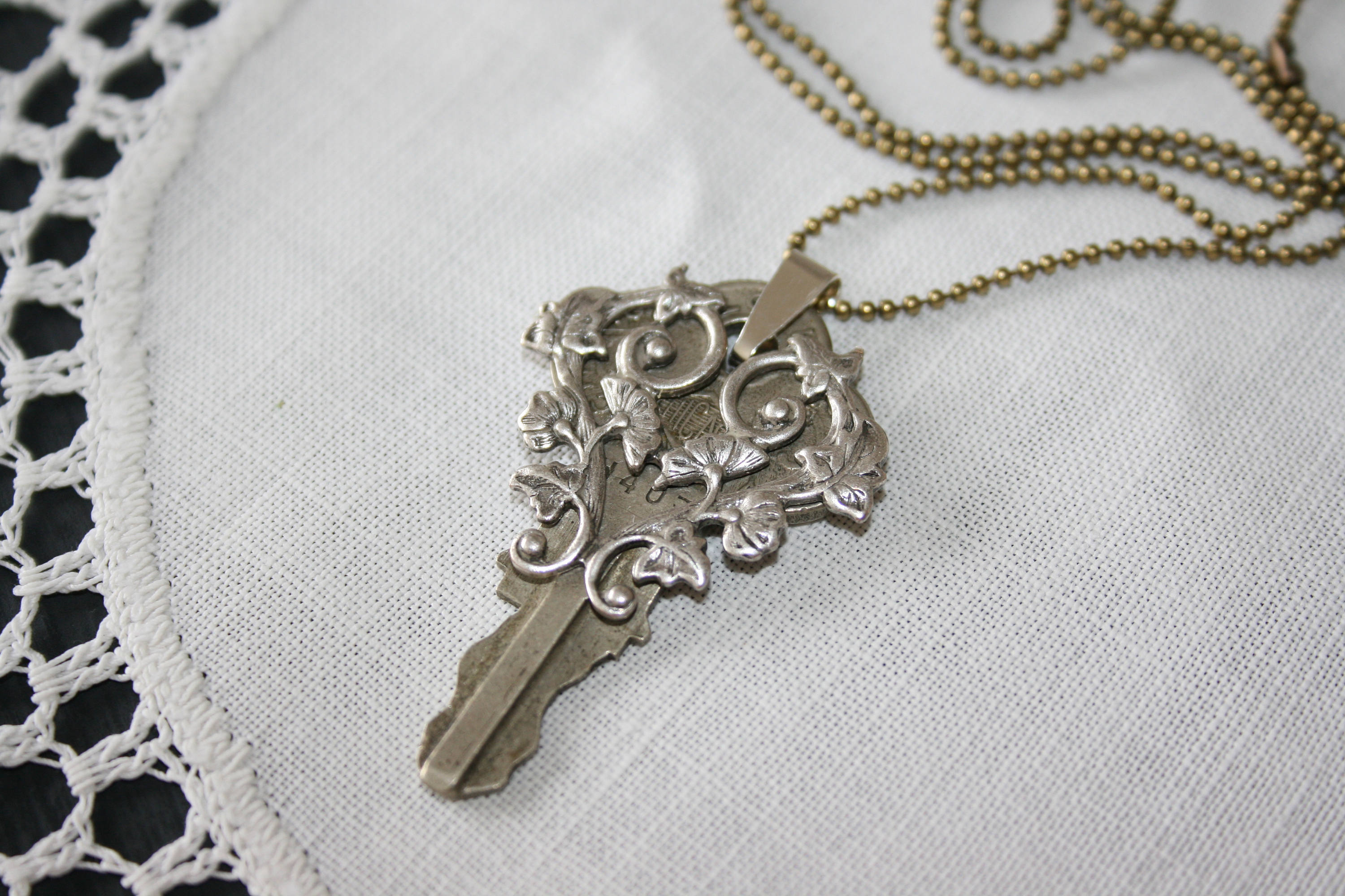 Vintage Key Necklace, Romantic Key Necklace, Altered Key Necklace, Long ...