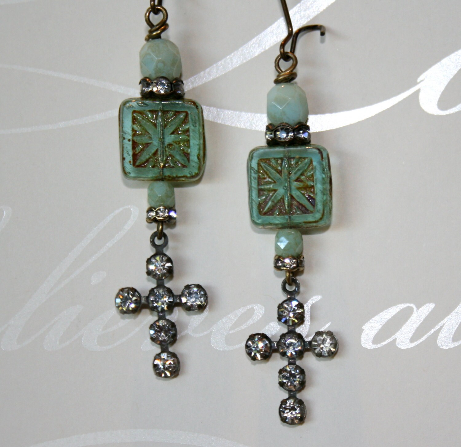 Aqua Picasso Earrings, Religious Jewelry, Rhinestone Cross Earrings ...