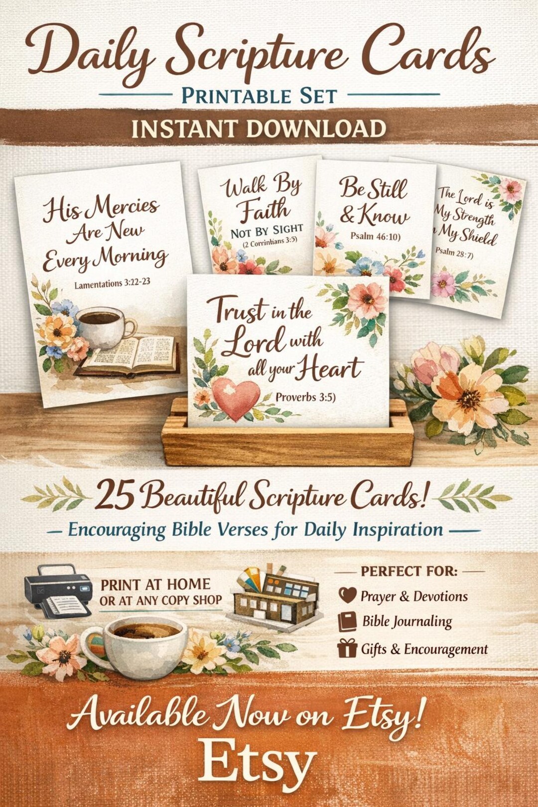 Daily Scripture Cards Printable Set of 25 | Bible Verse Cards ...