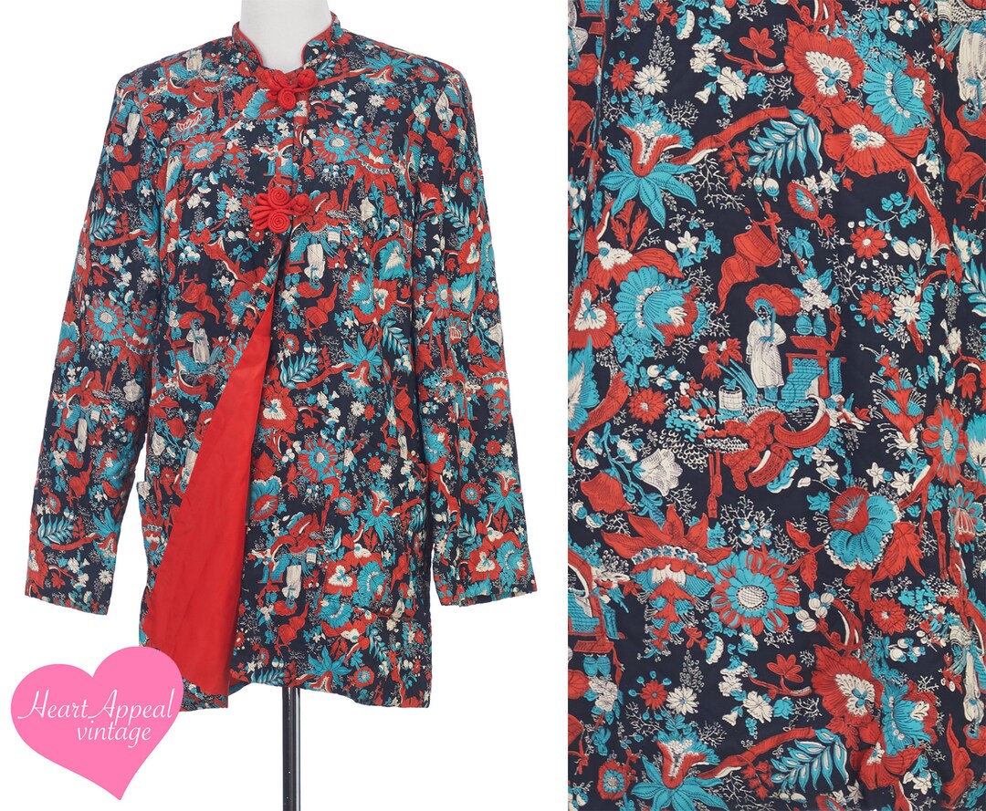 Vintage 1940s Textron Jacket // Asian Inspired Novelty Rayon Quilted ...