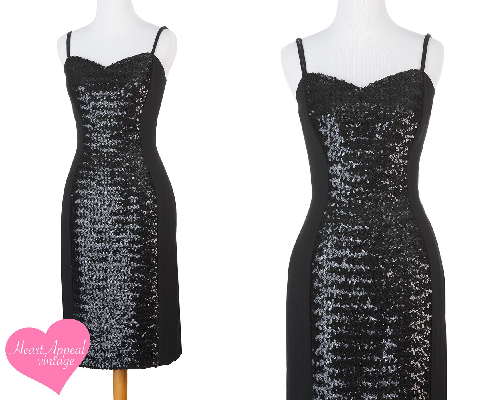 Vintage 1950s Dress // Chic Sequin Panel Cocktail Little Black Dress S ...