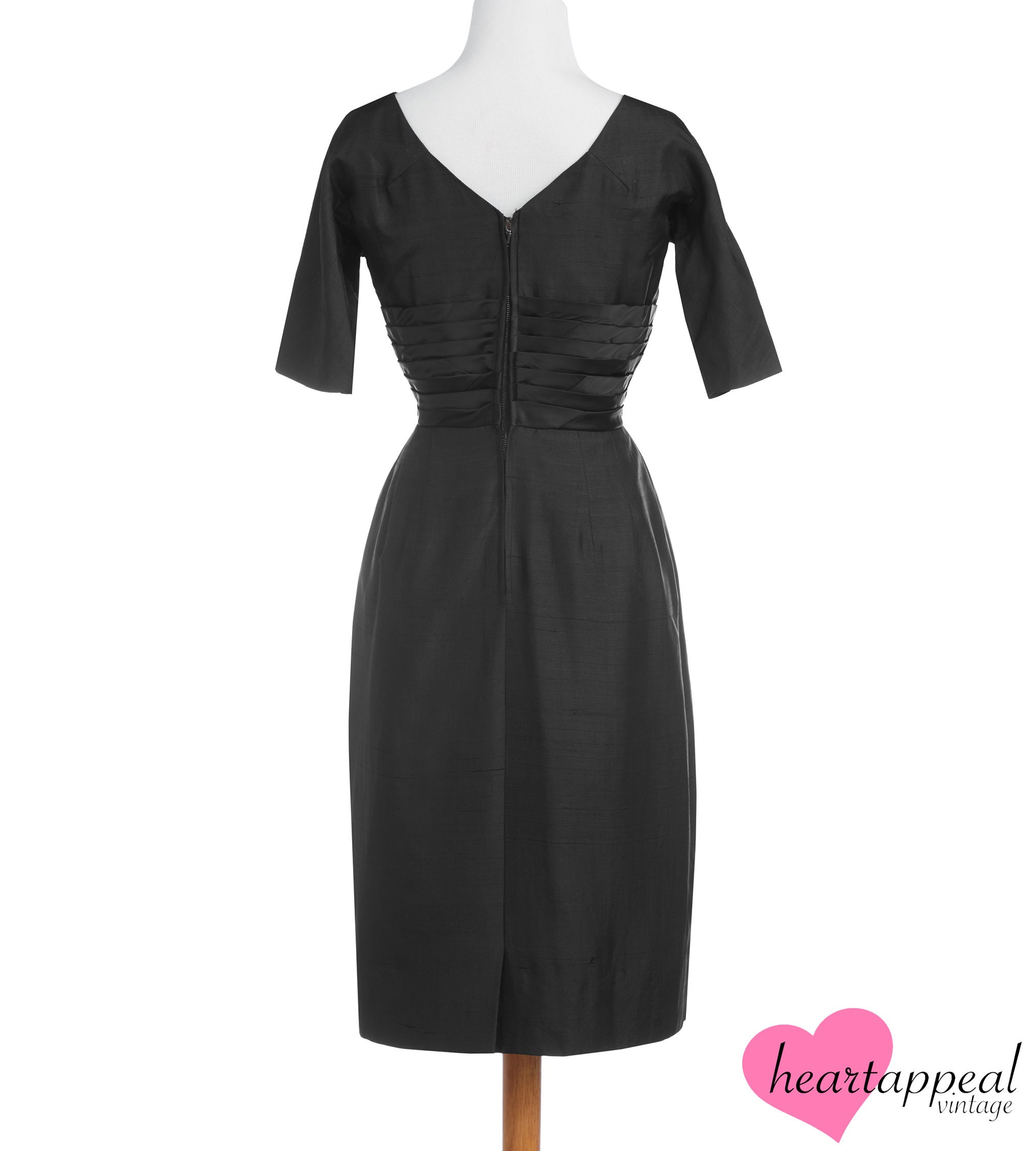 Vintage 1950s Dress | Satin Silk Little Black Cocktail Dress Hip Swag ...