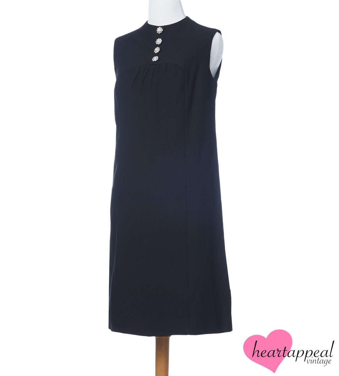 1960s Little Black Mini Dress | Rhinestone Button Mod Shift Go Go S - Etsy