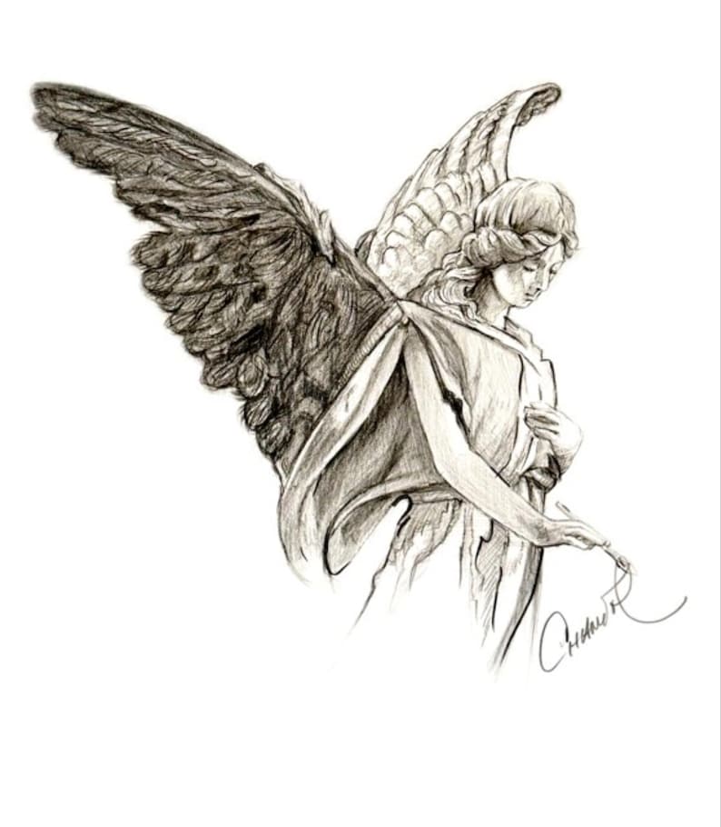 8X10 Original Angel Pencil Drawing, Matted Art - Etsy