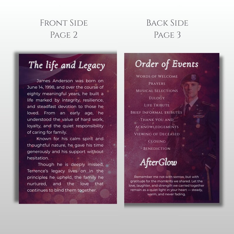 Military Funeral Program Template Bifold, Army Memorial Service ...