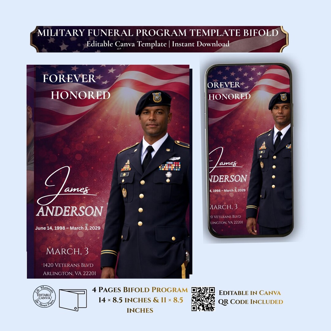 Military Funeral Program Template Bifold, Army Memorial Service ...