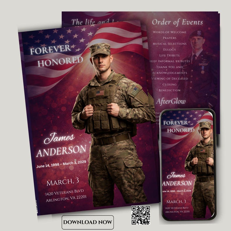 Military Funeral Program Template Bifold, Army Memorial Service ...