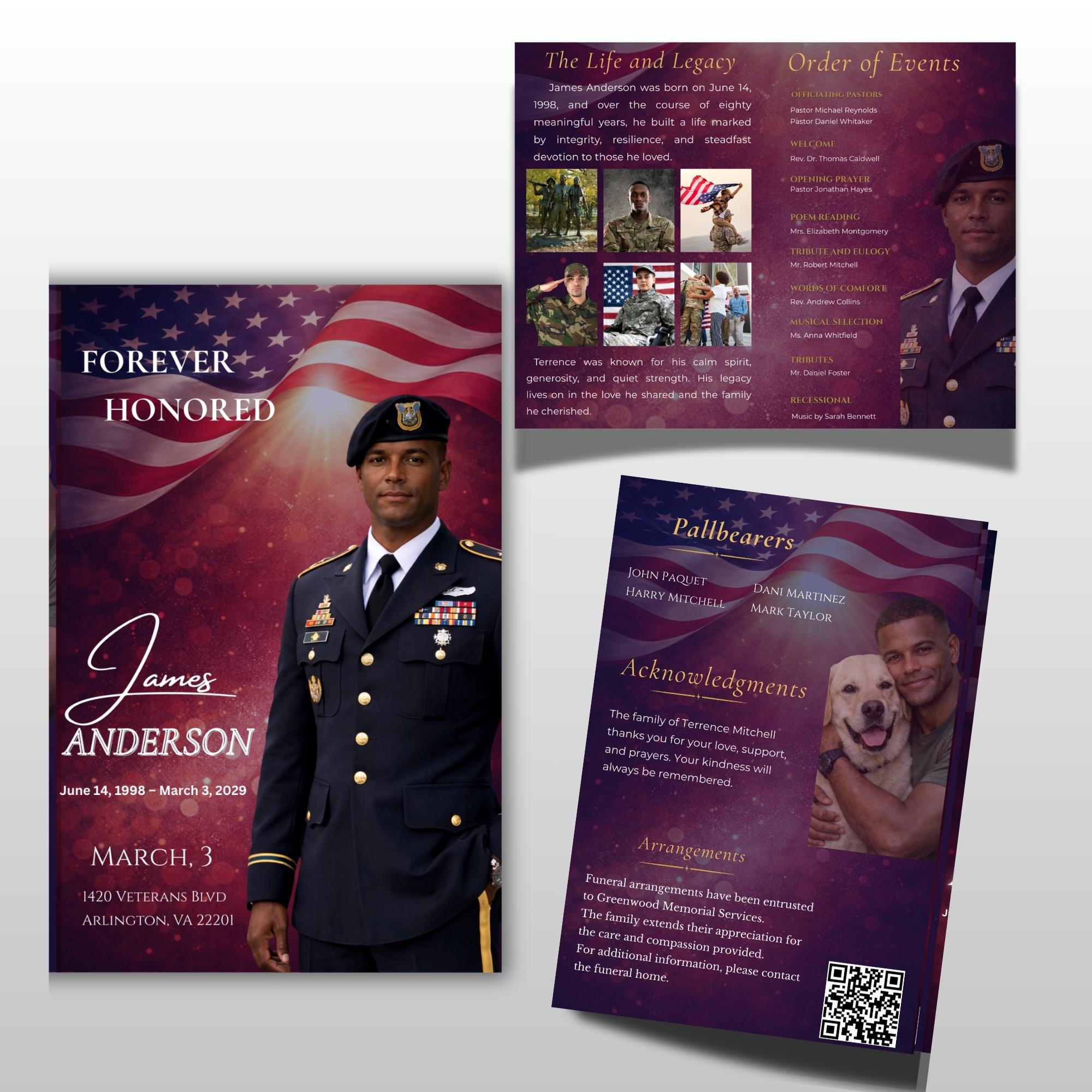 Military Funeral Program Template Bifold, Army Memorial Service ...