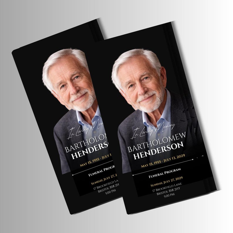 Trifold Funeral Program Template, Obituary Memorial Booklet, Black ...