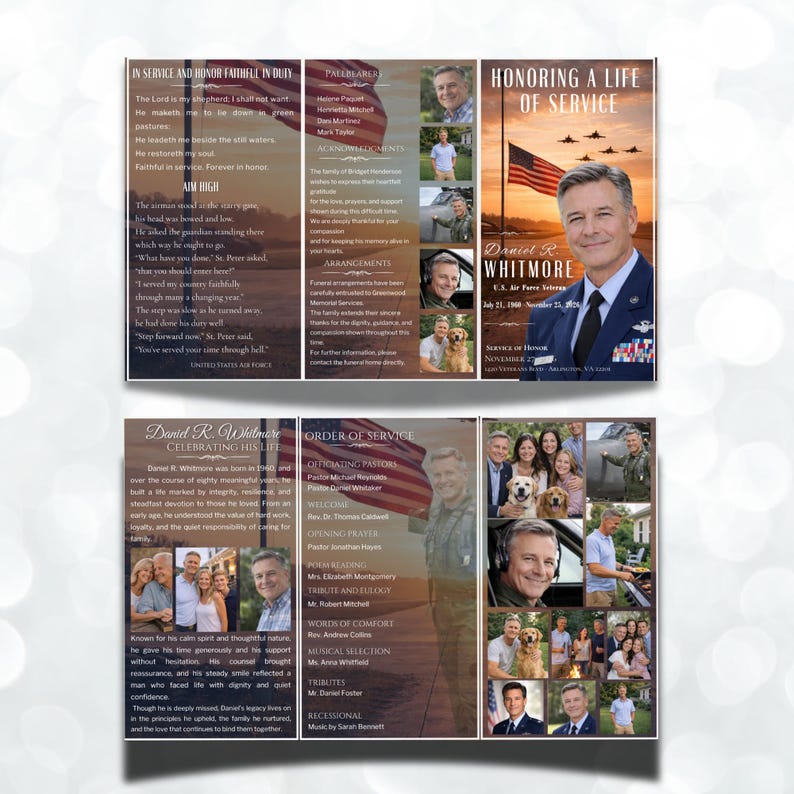 US Air Force Funeral Trifold Program, Military Memorial Obituary ...