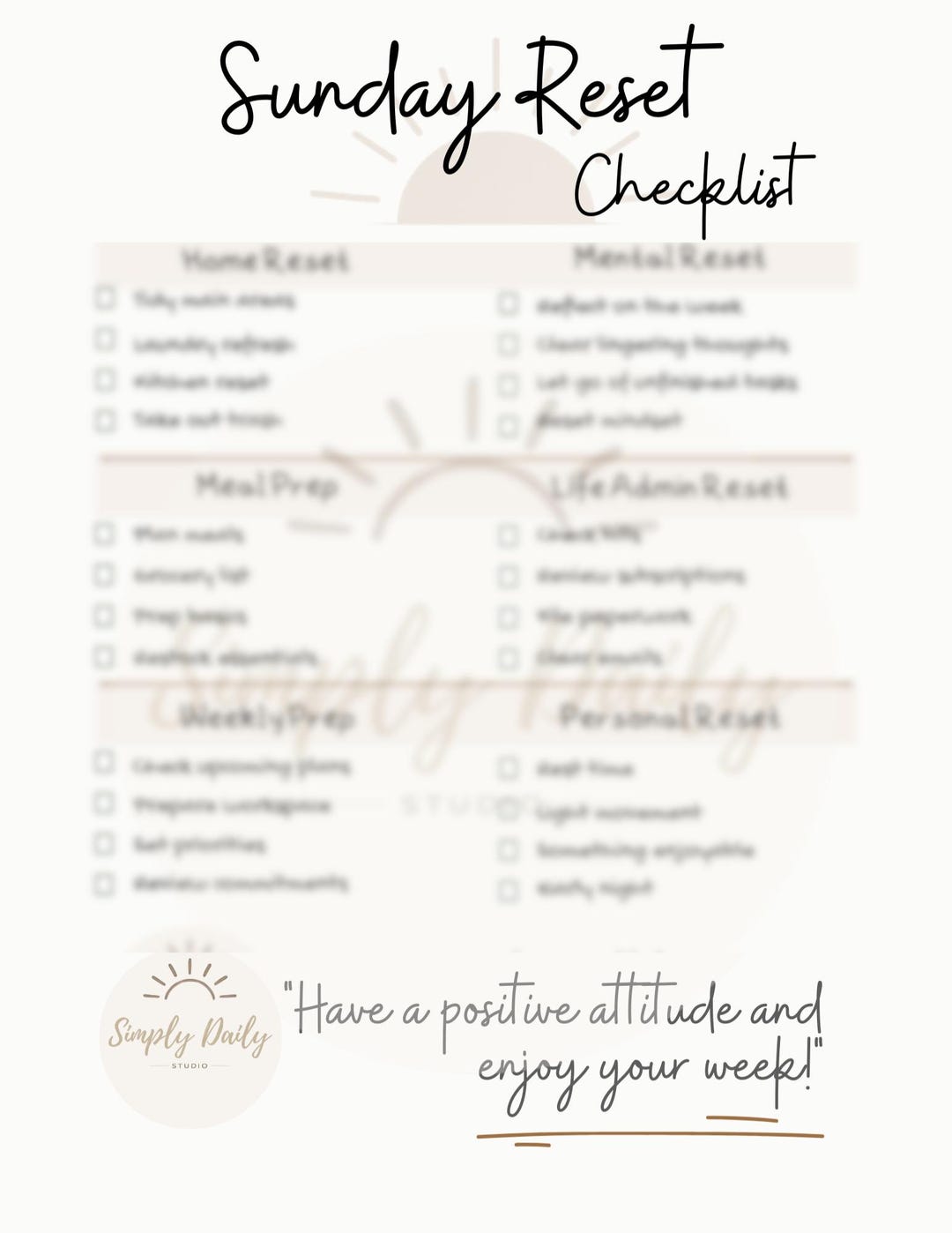 Sunday Reset Checklist for a Calm Week Ahead | Weekly Prep Routine ...