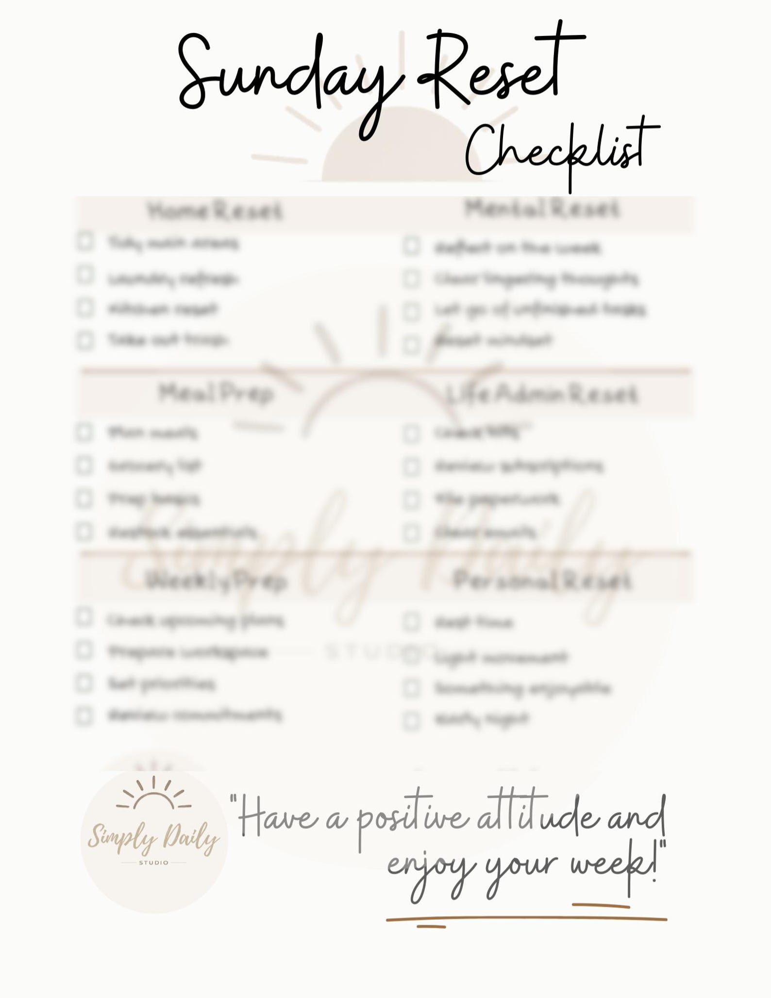 Sunday Reset Checklist for a Calm Week Ahead | Weekly Prep Routine ...