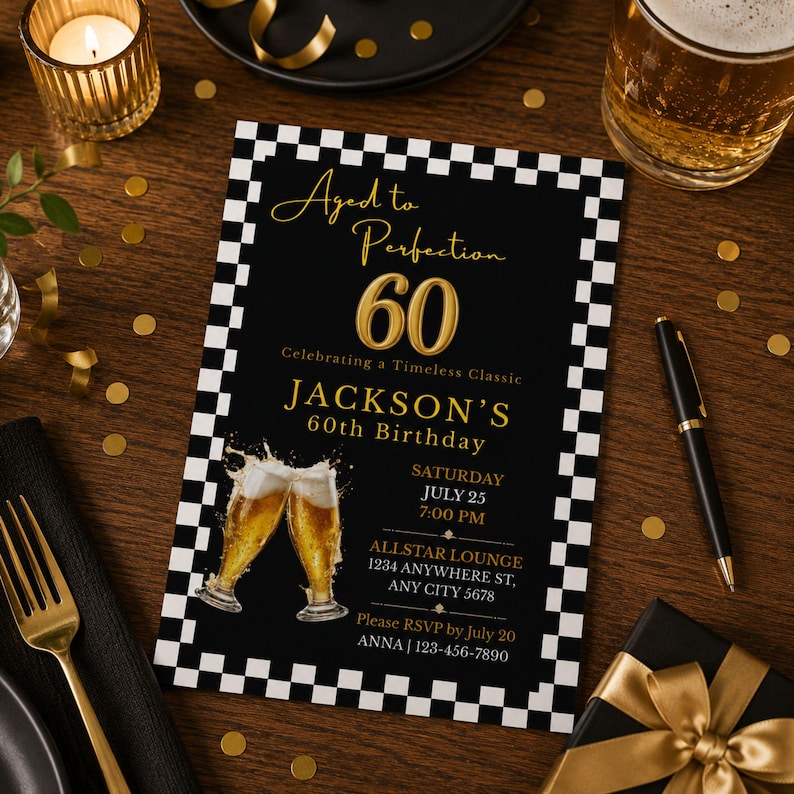 60th Birthday Invitation Template, Aged to Perfection Beer Birthday ...