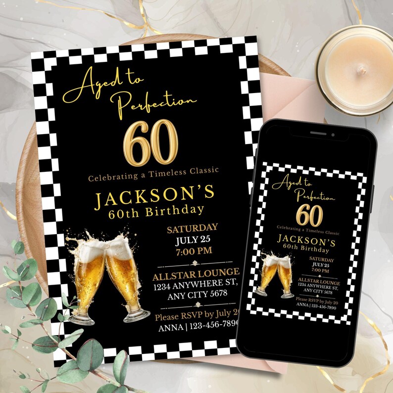 60th Birthday Invitation Template, Aged to Perfection Beer Birthday ...
