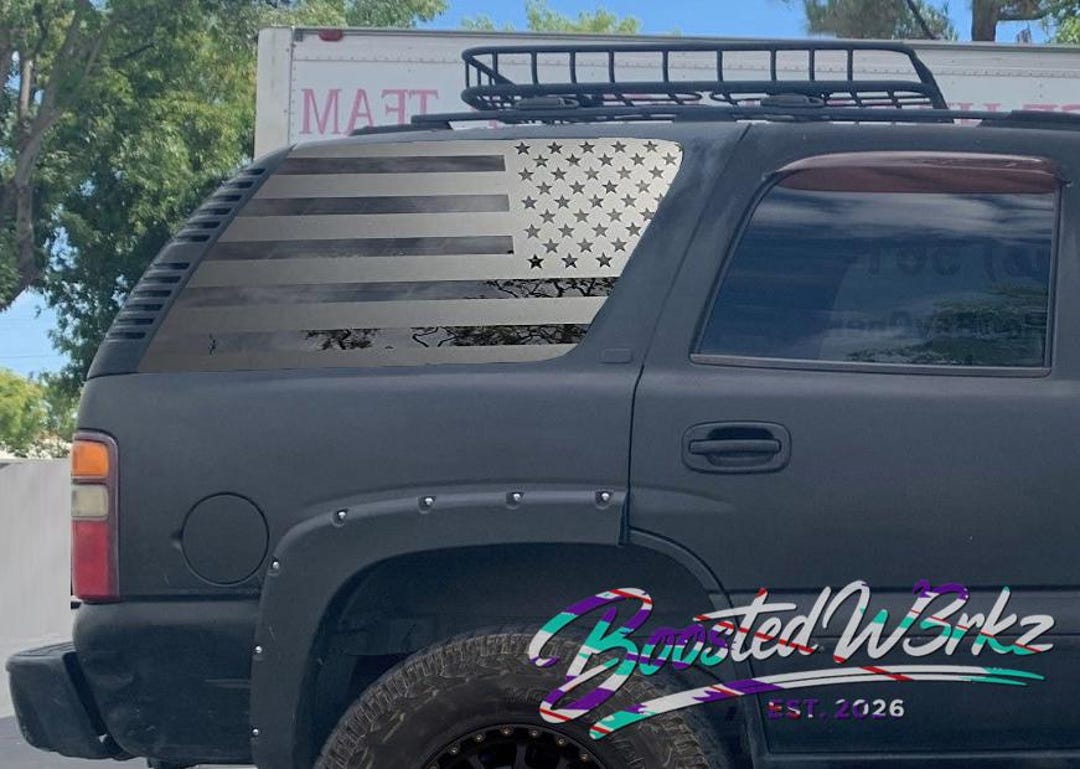 Chevy Tahoe Yukon Escalade Rear Side Window Matte Black US Flag Decals ...