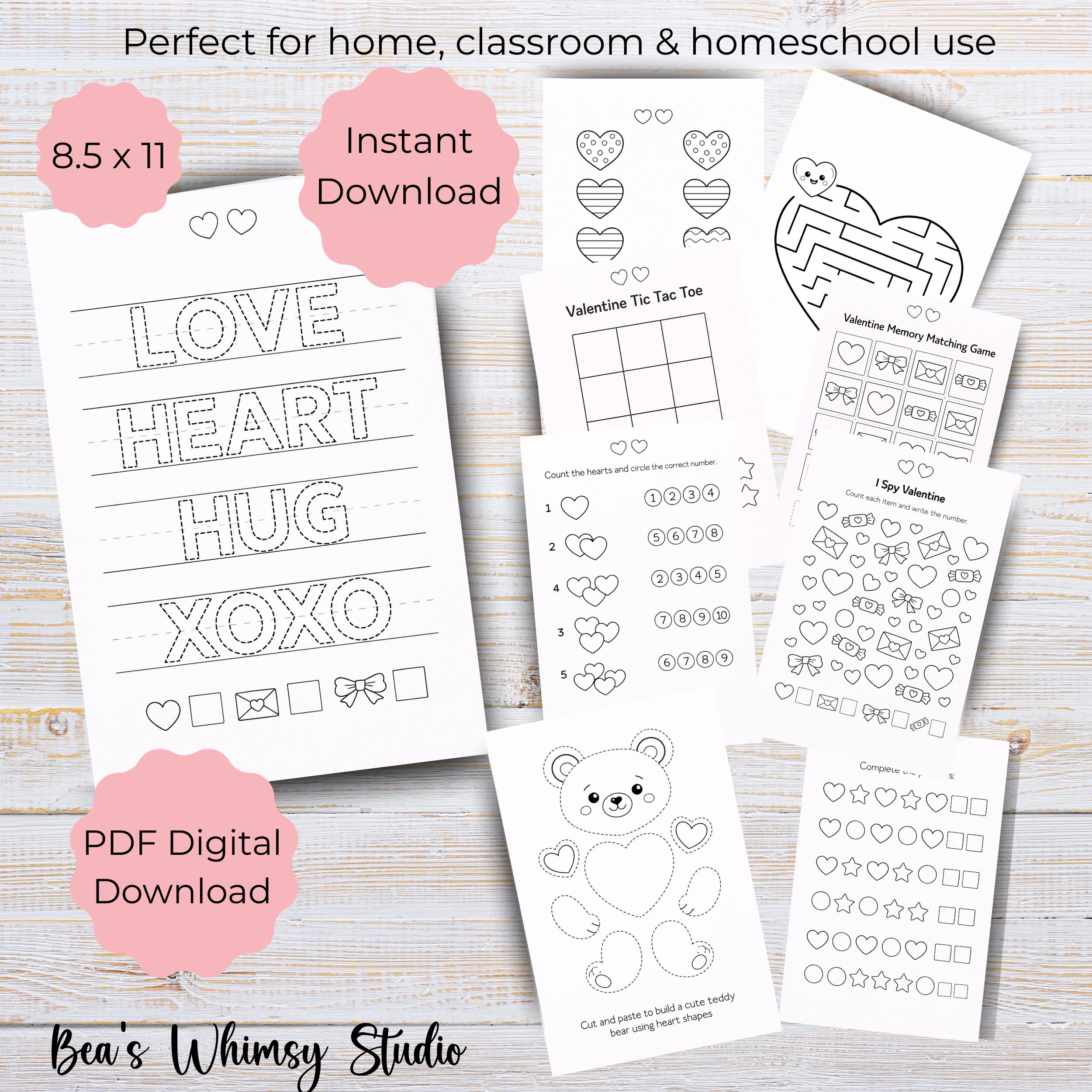 Valentine Activity Pack for Kids | Printable Valentine Games | Cut and ...