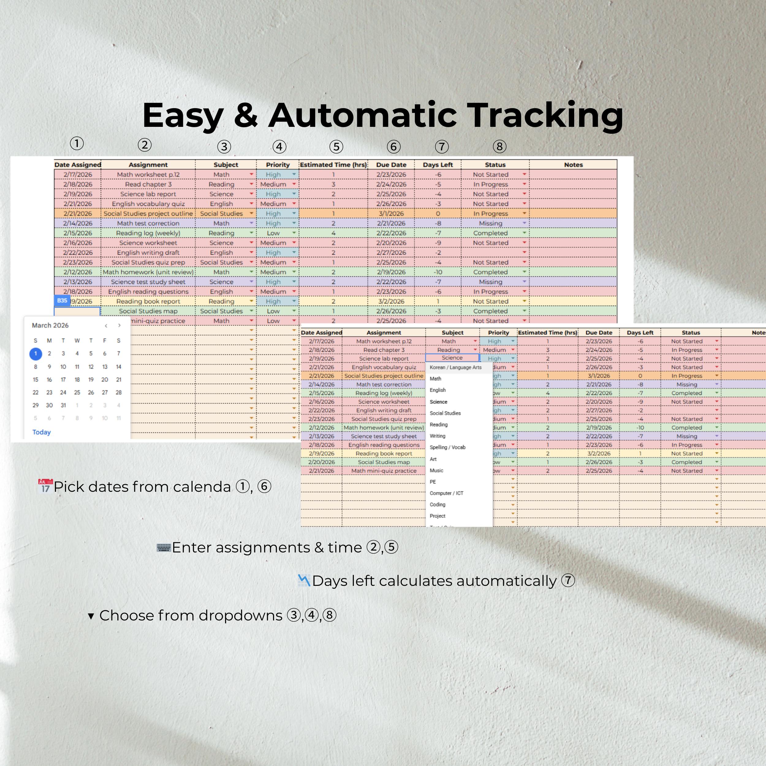 Missing Assignment Tracker Overdue Homework Tracker Google Sheets ...