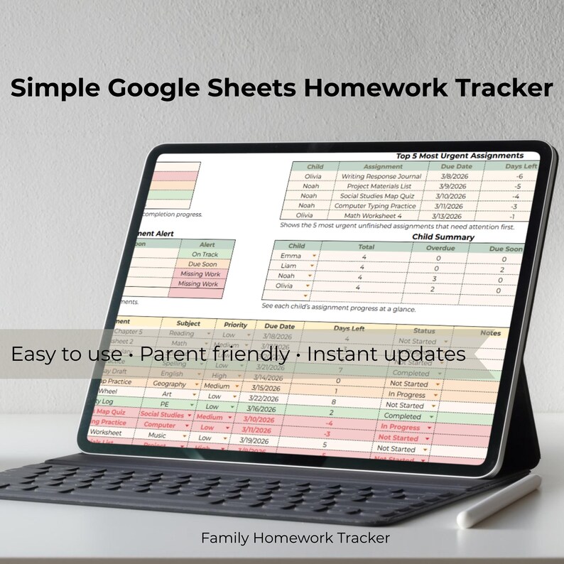 Multiple Kids Homework Tracker Parent Dashboard Missing Assignment ...